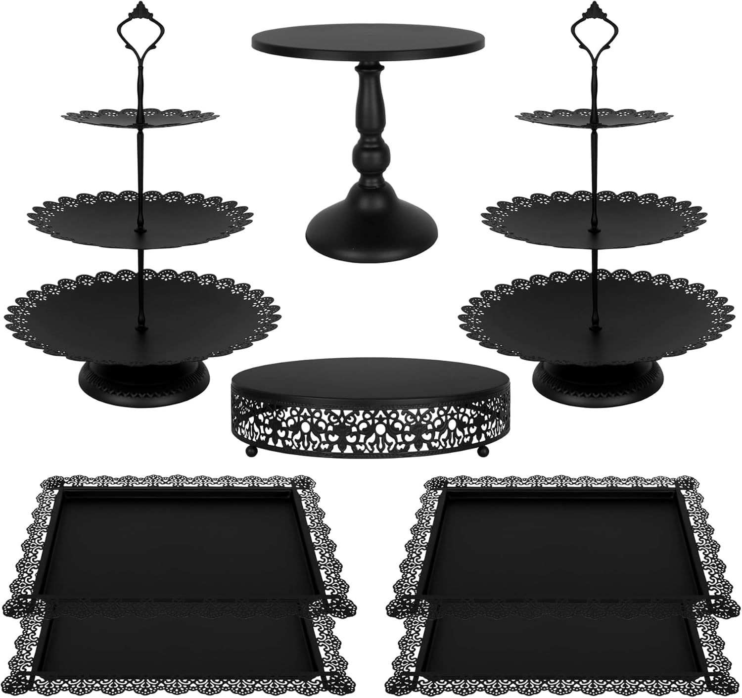 8 Pcs Cake Stand Black Metal Dessert Table Display Set, 3-Tier Cupcake ...