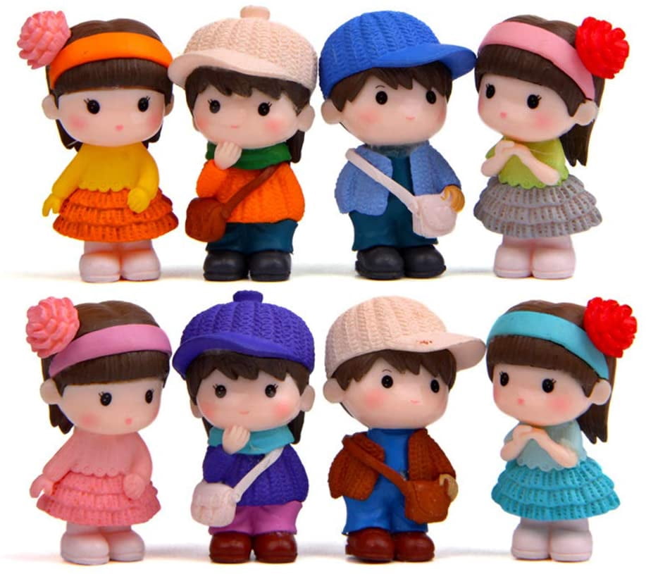 8 Pcs Cartoon Boys and Girls Figurines Collection Playset, Cute Kids ...