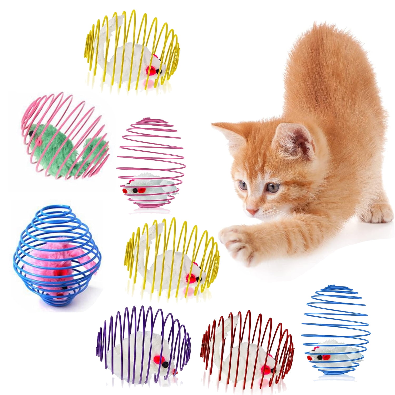 8 Pcs Cat Spring Balls Stretchable Cat Springs Toys Interactive Cat ...