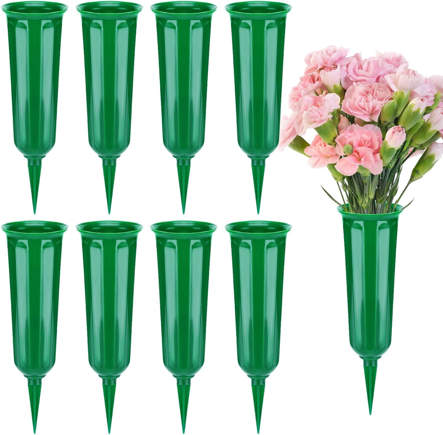8 Pcs Cemetery Vases for Grave - Plastic Flower Holders with Spikes ...