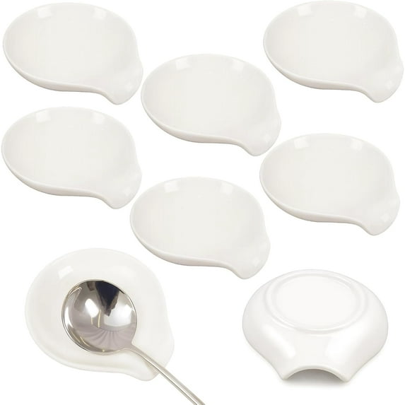 8 Pcs Ceramic Spoon Rest Set, Kitchen Spoon Rest, Round Design, White ...