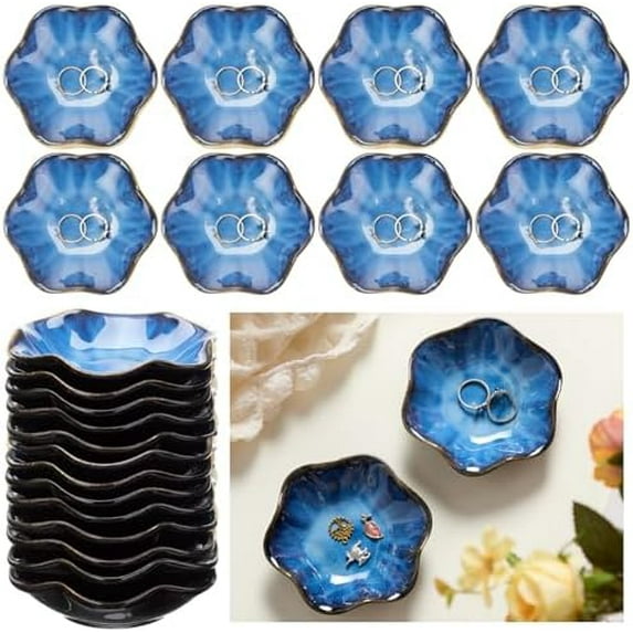 8 Pcs Ceramic Trinket Dish Lotus Leaf Jewelry Tray Small Ring Dish for ...
