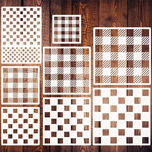 8 Pcs Check Stencil Buffalo Pattern Stencils Reusable Checkerboard ...