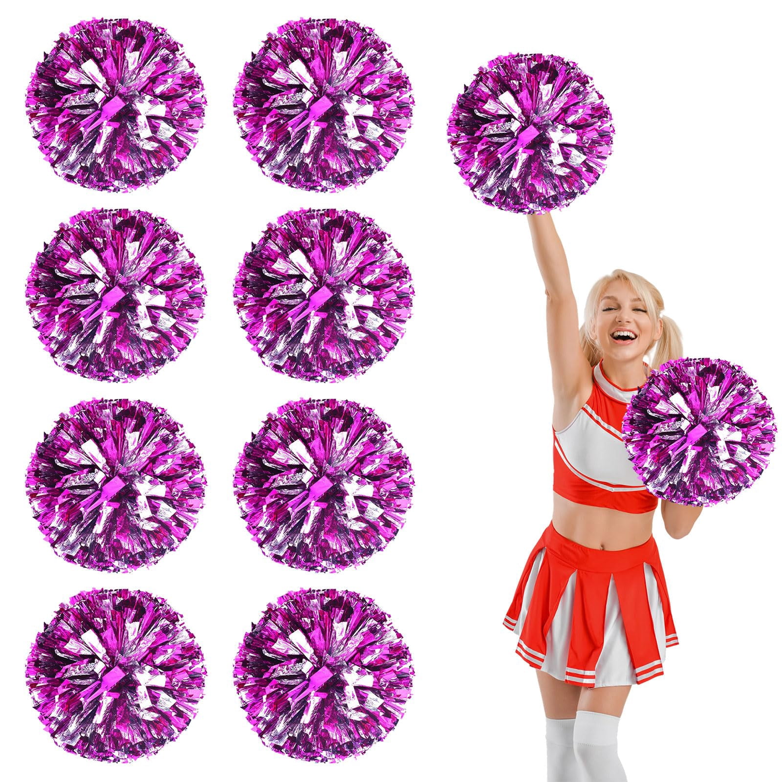 8 Pcs Cheerleading Pom Poms, Cheerleader Pompoms with Four Finger ...