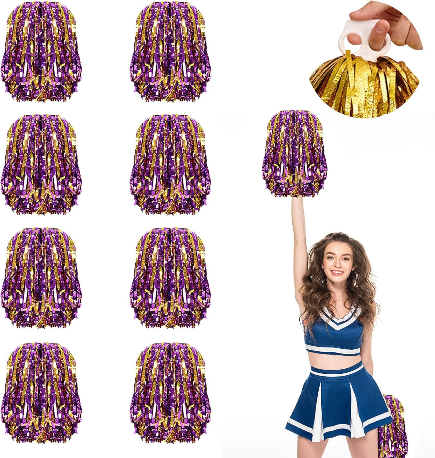 8 Pcs Cheerleading poms,pom poms Cheerleading with Finger for Rooters Cheering Squad Team Spirit ...