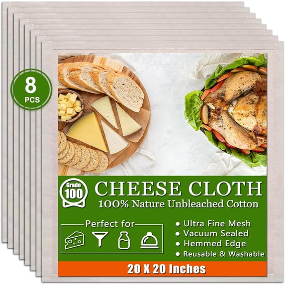 8 Pcs Cheese Cloths, 100% Unbleached Cotton Cheesecloth, Grade 100 ...