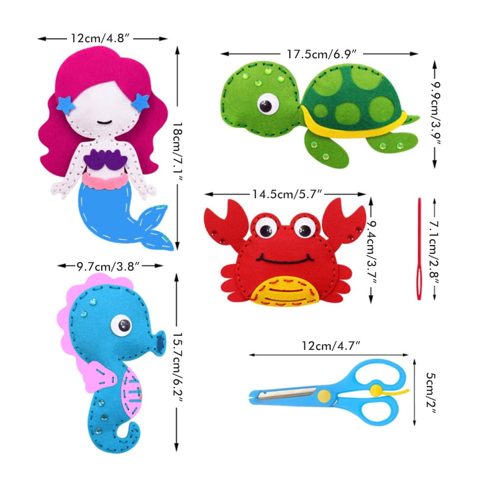 8 Pcs Children Felt Sewing Kit Ocean Animals DIY Art Craft Felt Set ...
