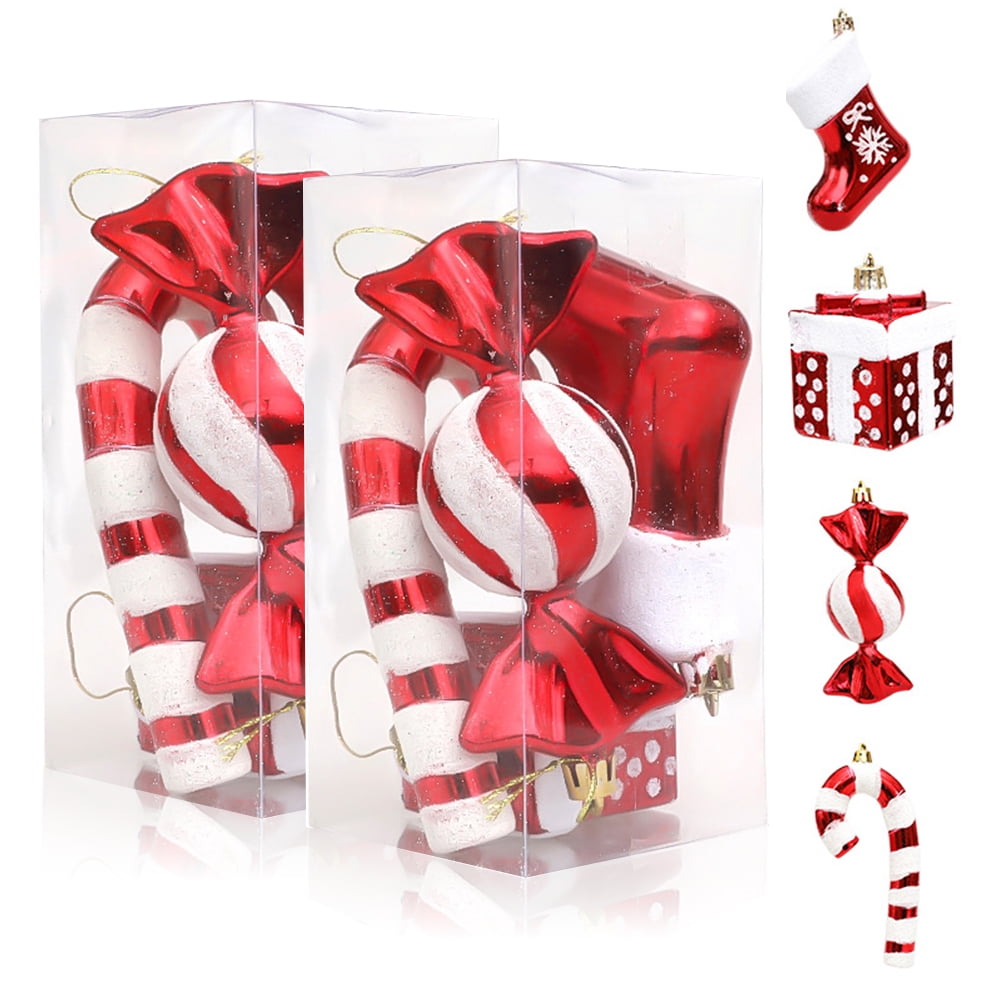 8 Pcs Christmas Candy Ornament Set Plastic Peppermint Candy Cane ...