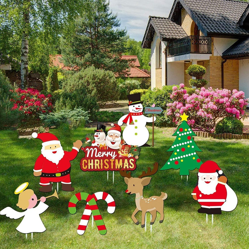 8 Pcs Christmas Outdoor Yard Signs Decorations with Stakes Xmas Yard ...