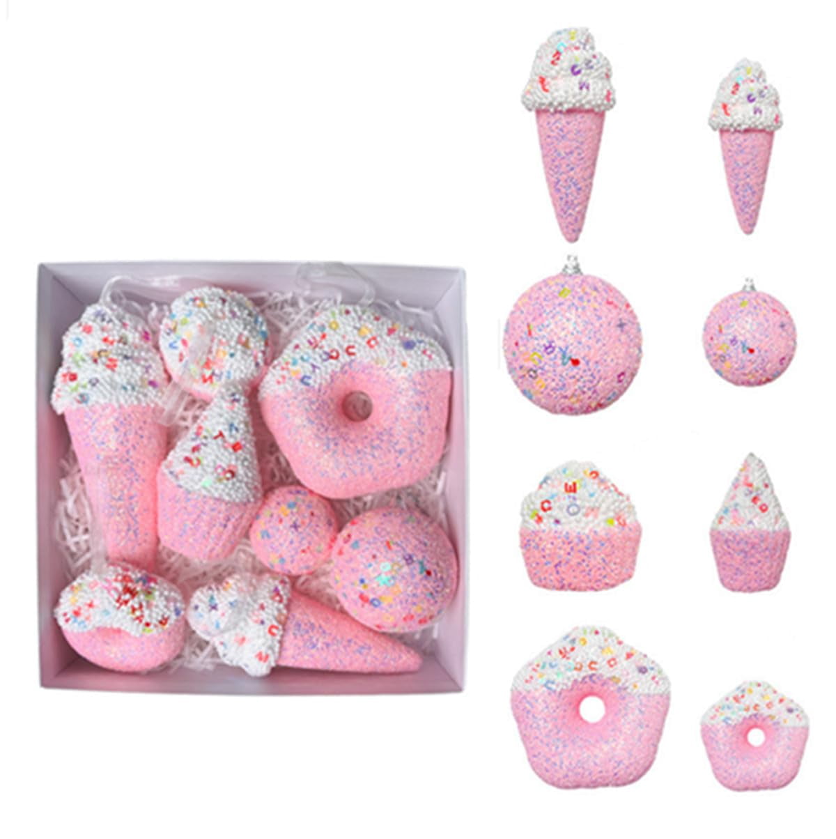 8 Pcs Christmas Tree Decoration, Pastel Color Candy Dessert Pendant ...