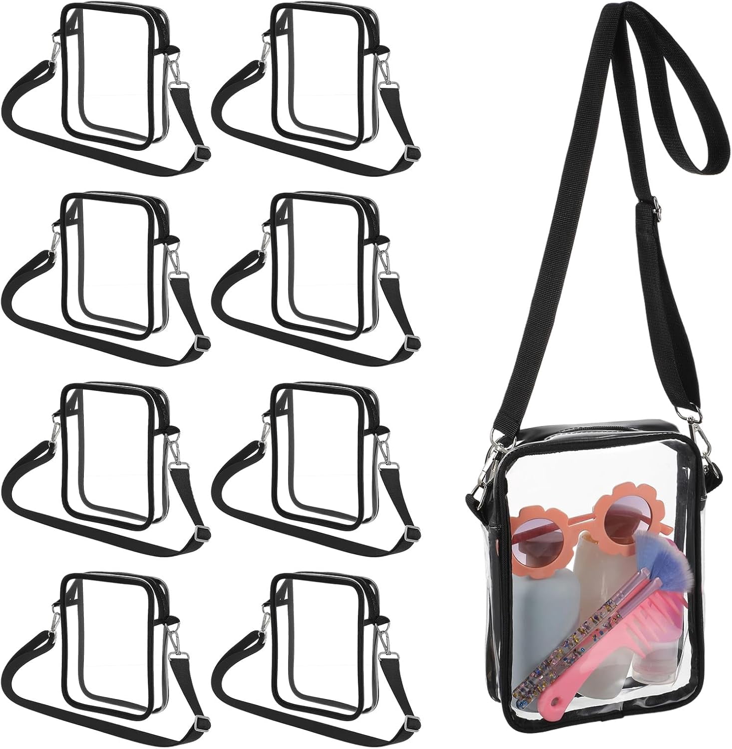 8 Pcs Clear Crossbody Bag, Stadium Approved PVC Purse with Adjustable ...
