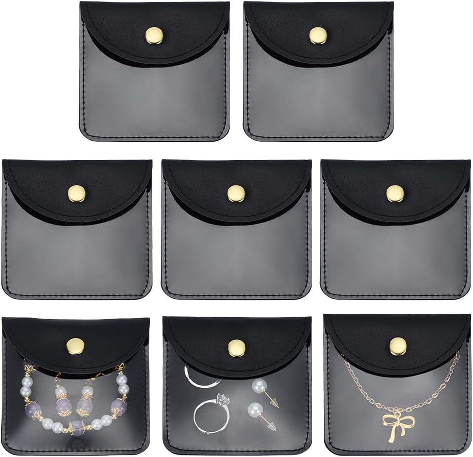 8 Pcs Clear Small Jewelry Pouches 3.15x3.15inch Black Square PU Leather ...