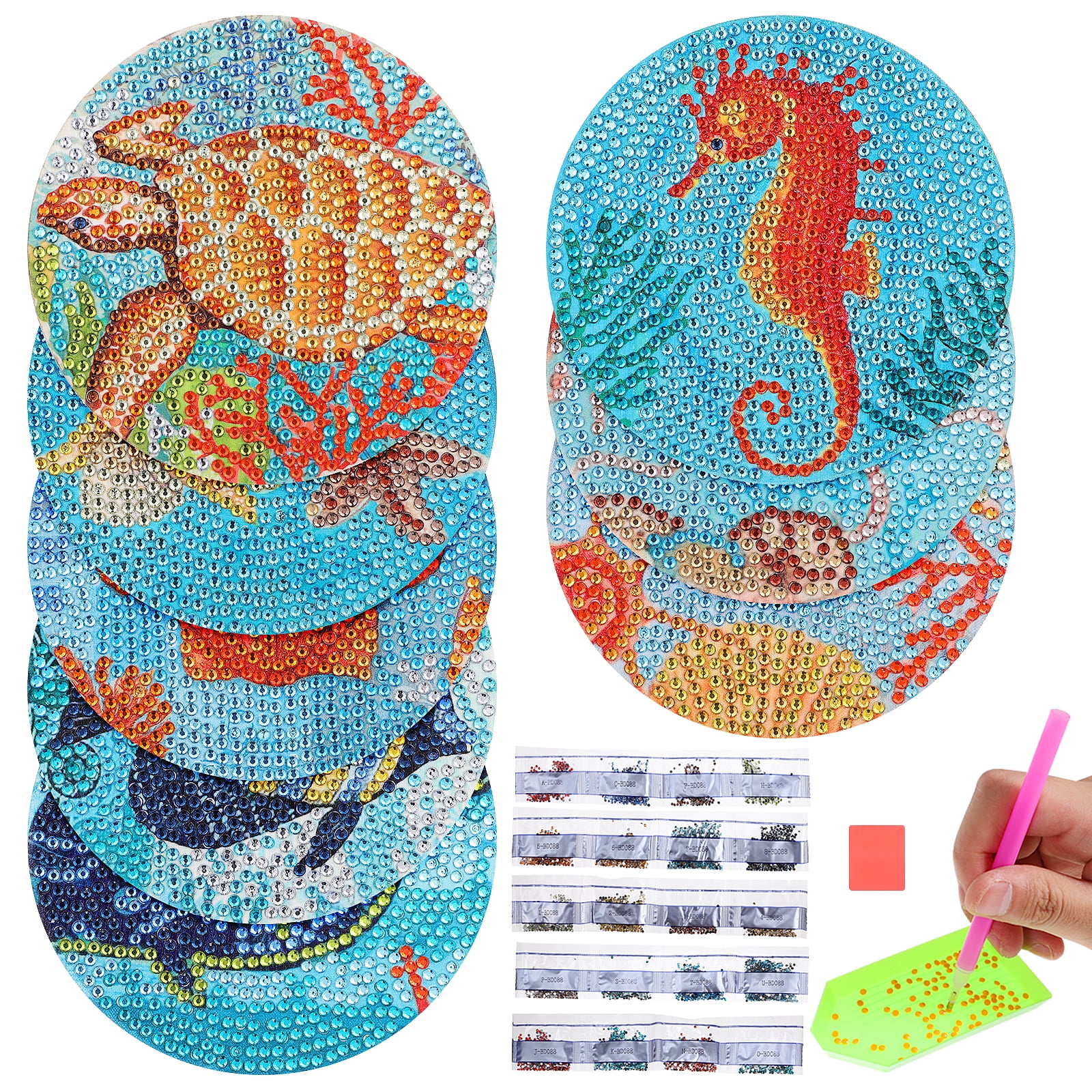 8 Pcs Coaster Diamond Dotting Coasters Cup Mat Marine Life Diamond ...