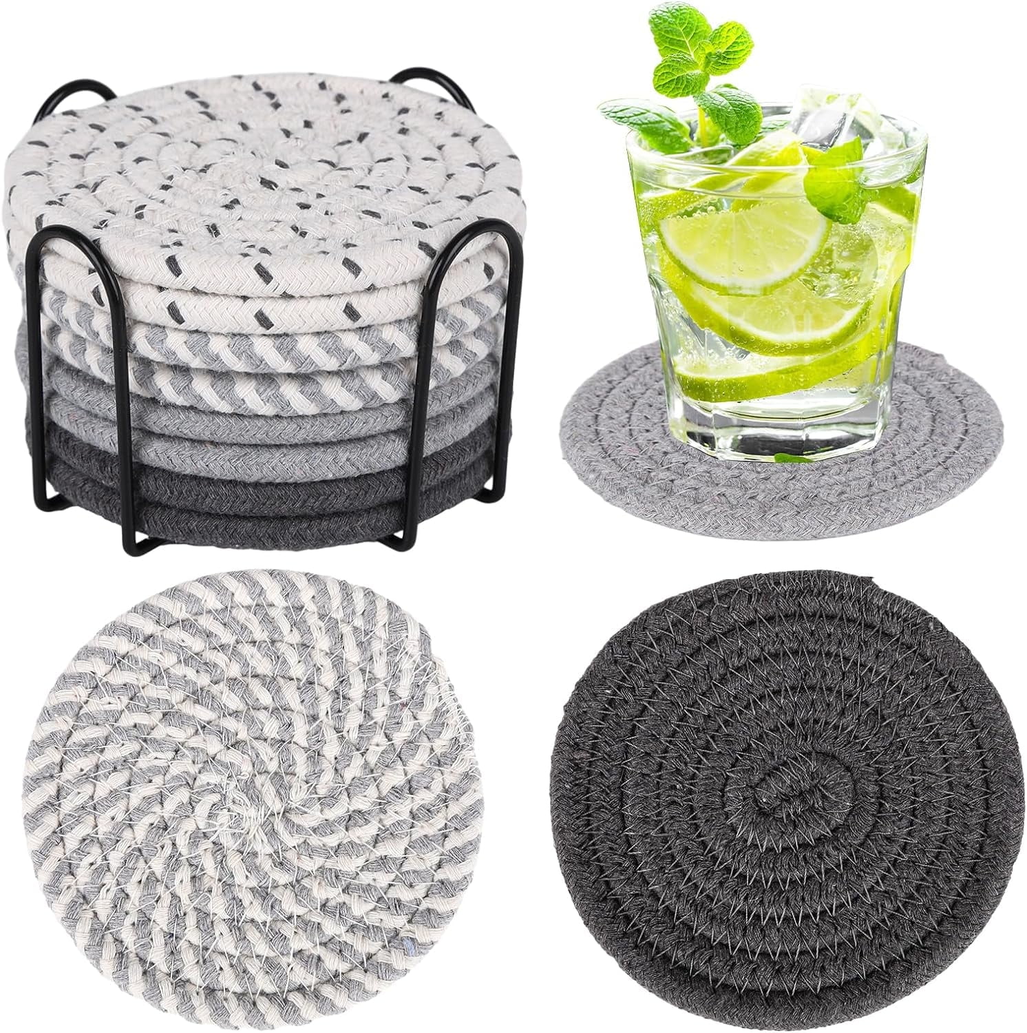 8 Pcs Coasters for Drinks,Round Woven Coaster Cotton Woven Coaster ...