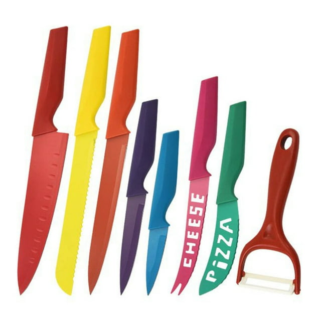8 Pcs Colorful Kitchen Knife Set,Colored Kitchen Knives Set with Non ...