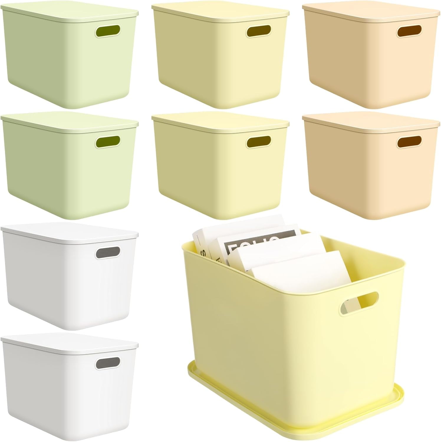 8 Pcs Colorful Storage Bins with Lids and Handle Plastic Stackable ...