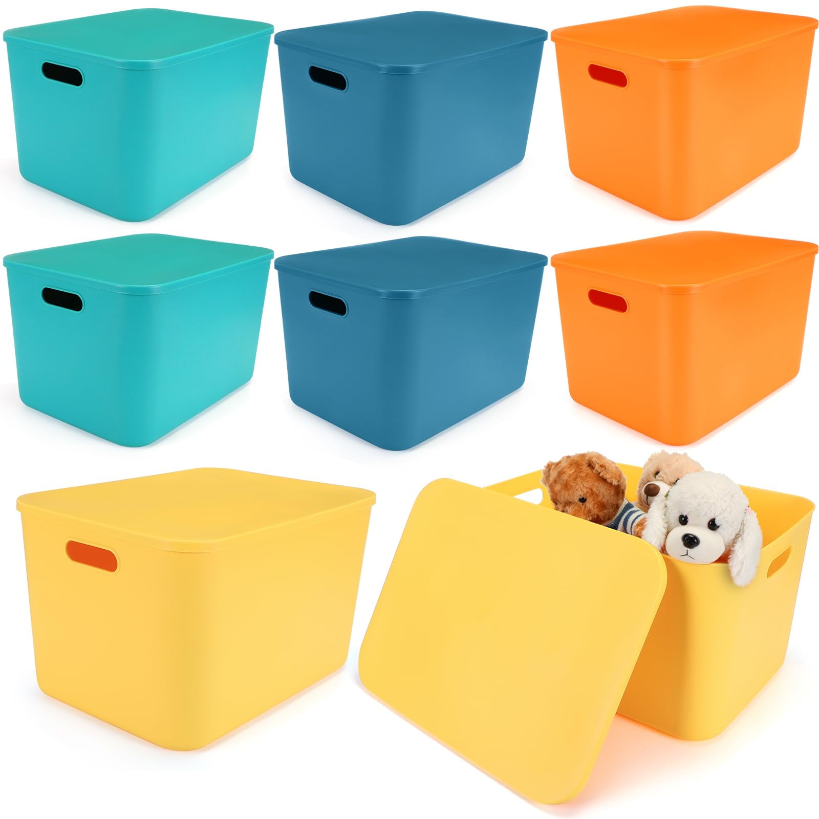 8-Pcs Colorful Storage Bins with Lids, Plastic Storage Baskets ...
