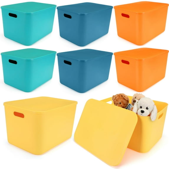8-Pcs Colorful Storage Bins with Lids, Plastic Storage Baskets ...