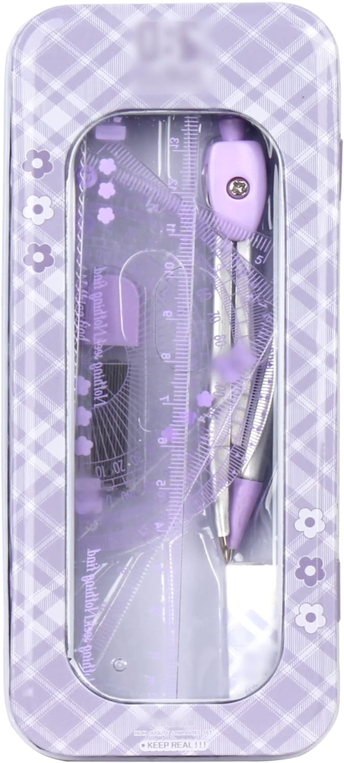 8 Pcs Compass Set with Protractor Rulers Pencil for Math Geometry ...