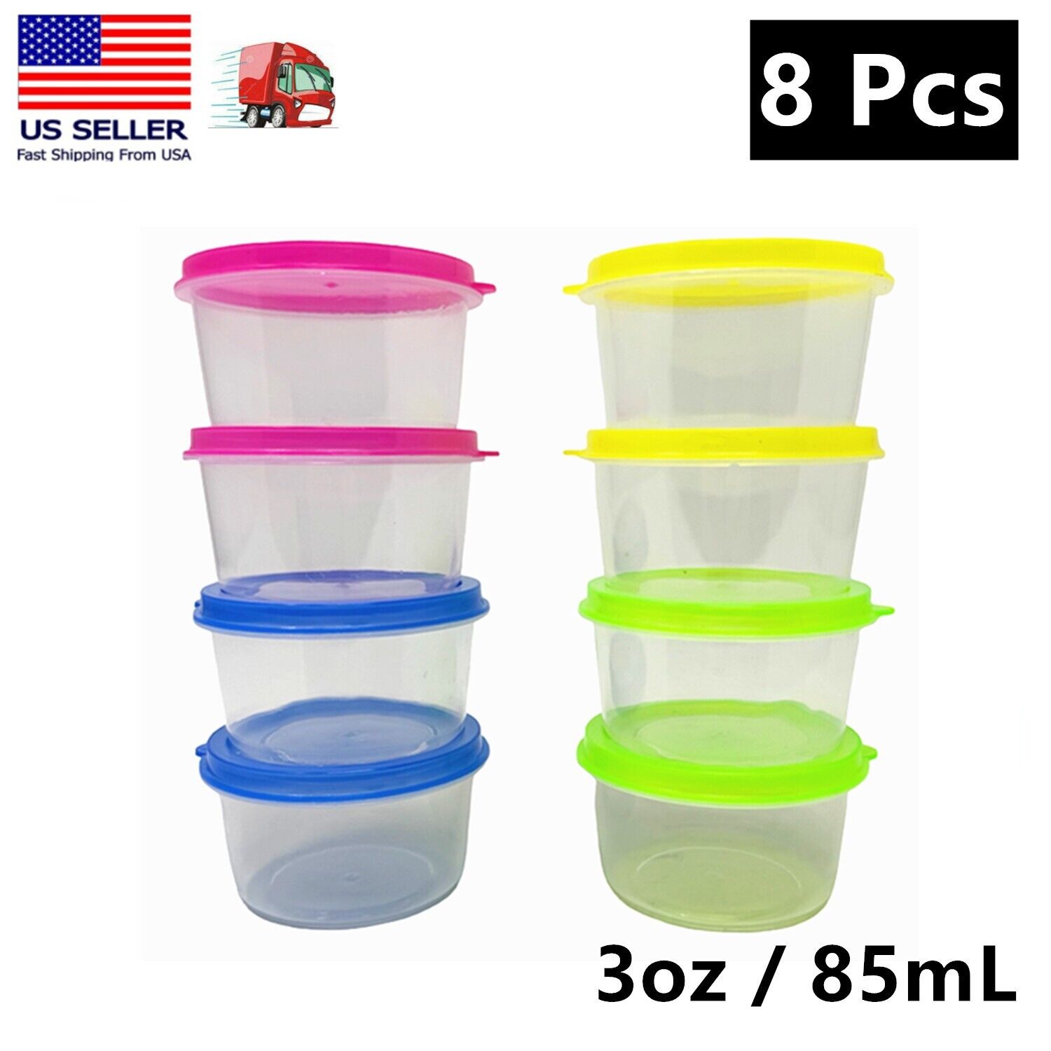 8 Pcs Containers Premium Plastic Mini Storage Round Container With Lid ...