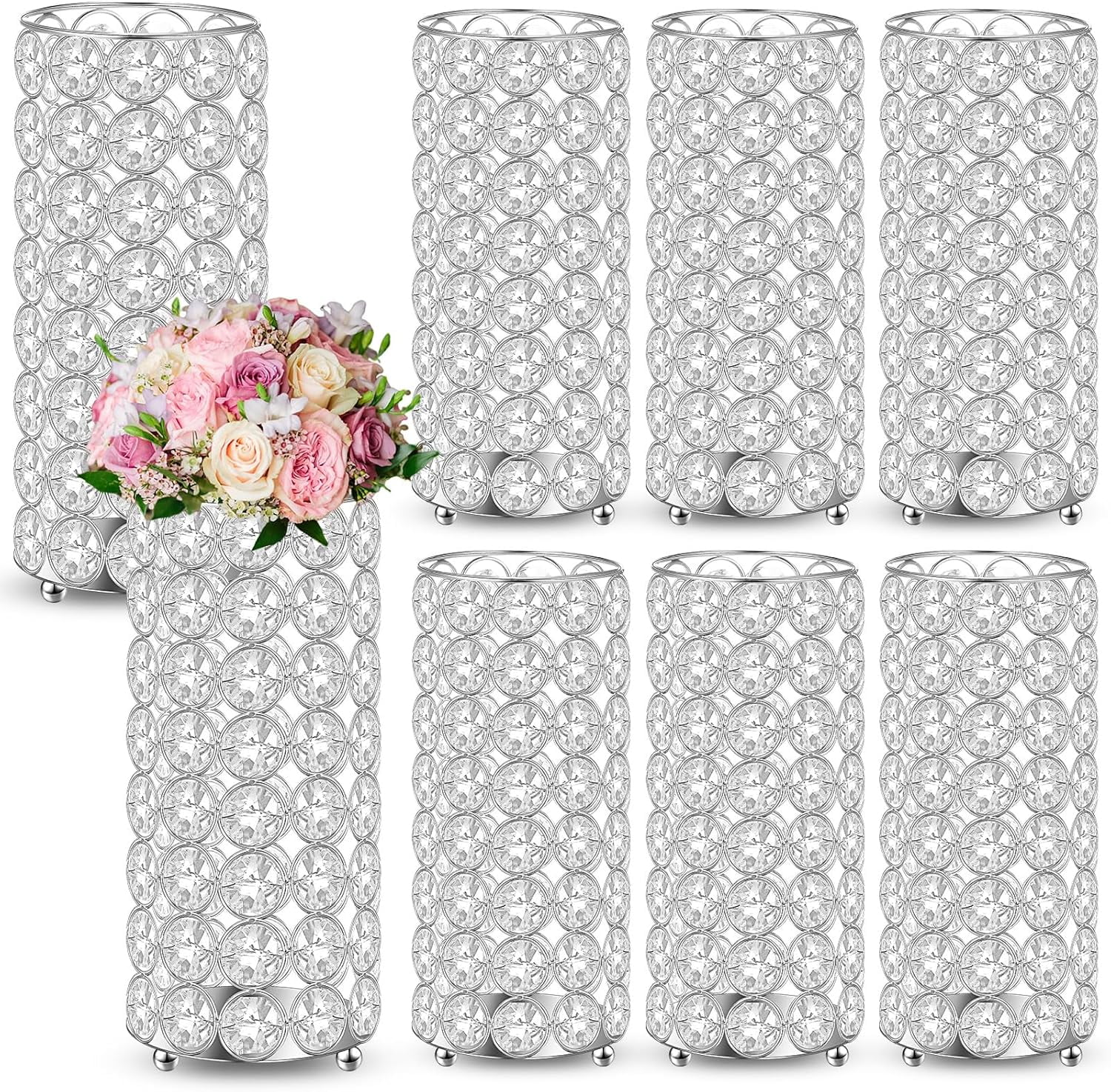 8 Pcs Crystal Flower Vase for Wedding Table Centerpieces 7.87 in ...
