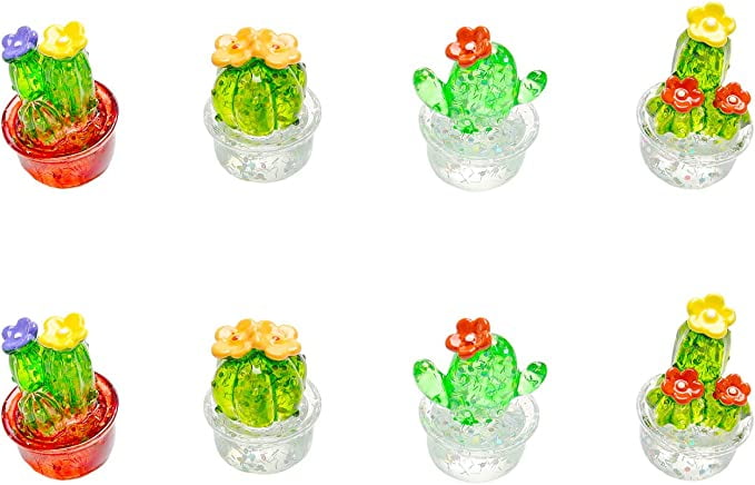 8 Pcs Crystal Miniature Cactus Figurines Mini Succulent Cactus ...