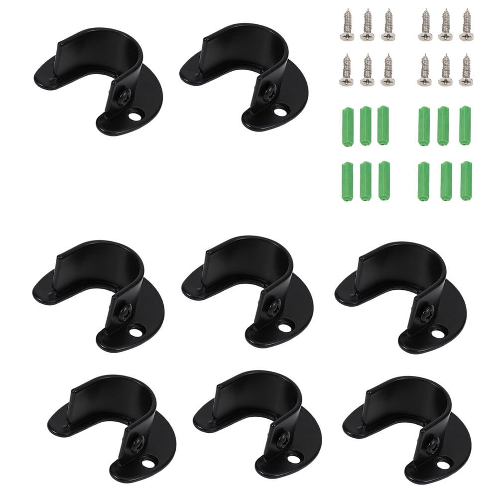 8 Pcs Curtain Pole Brackets Cloth Rod Holder Black Closet Rod Holder ...