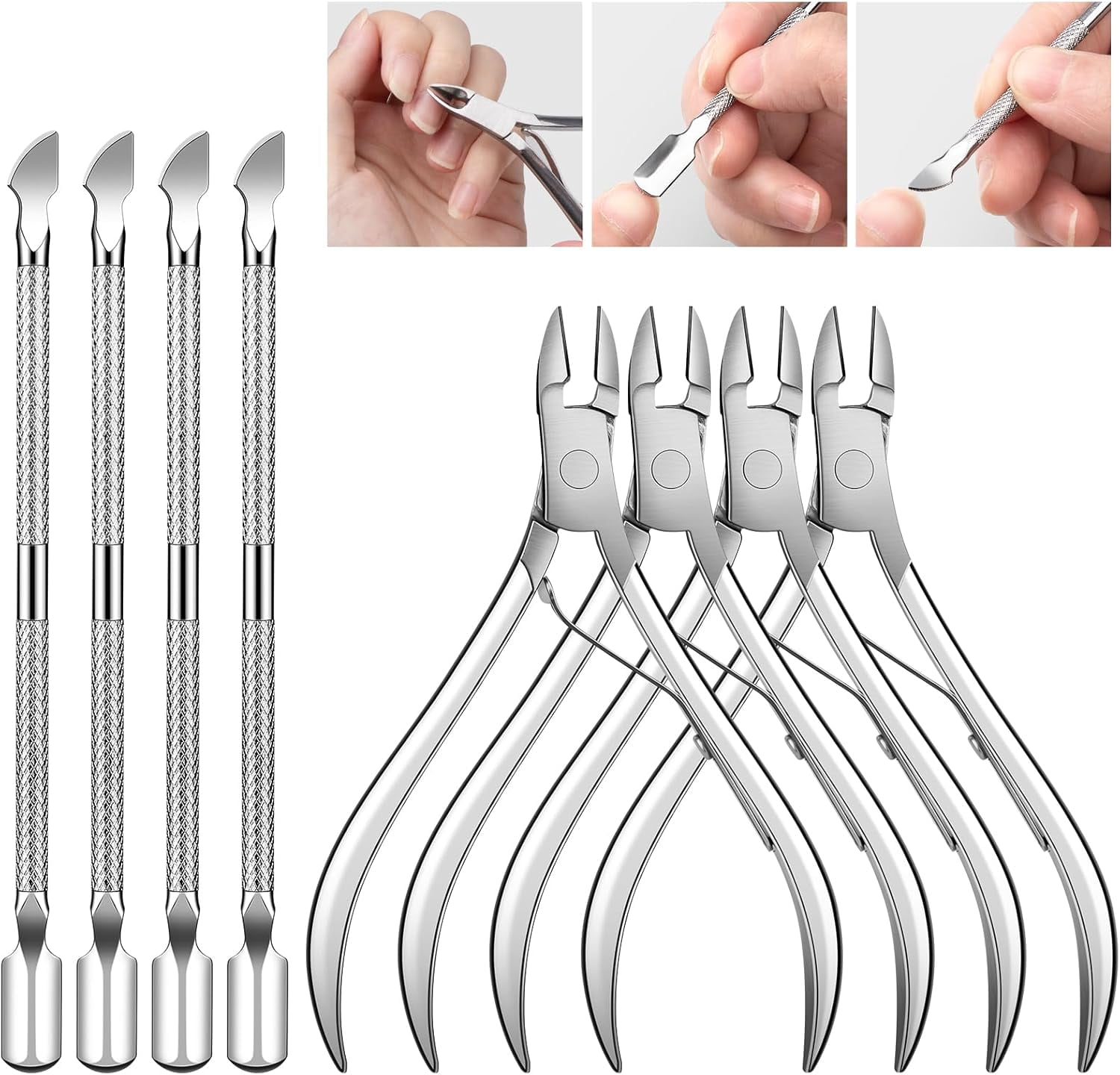 8 Pcs Cuticle Trimmer with Pusher, Stainless Steel Cuticle Remover Kit ...