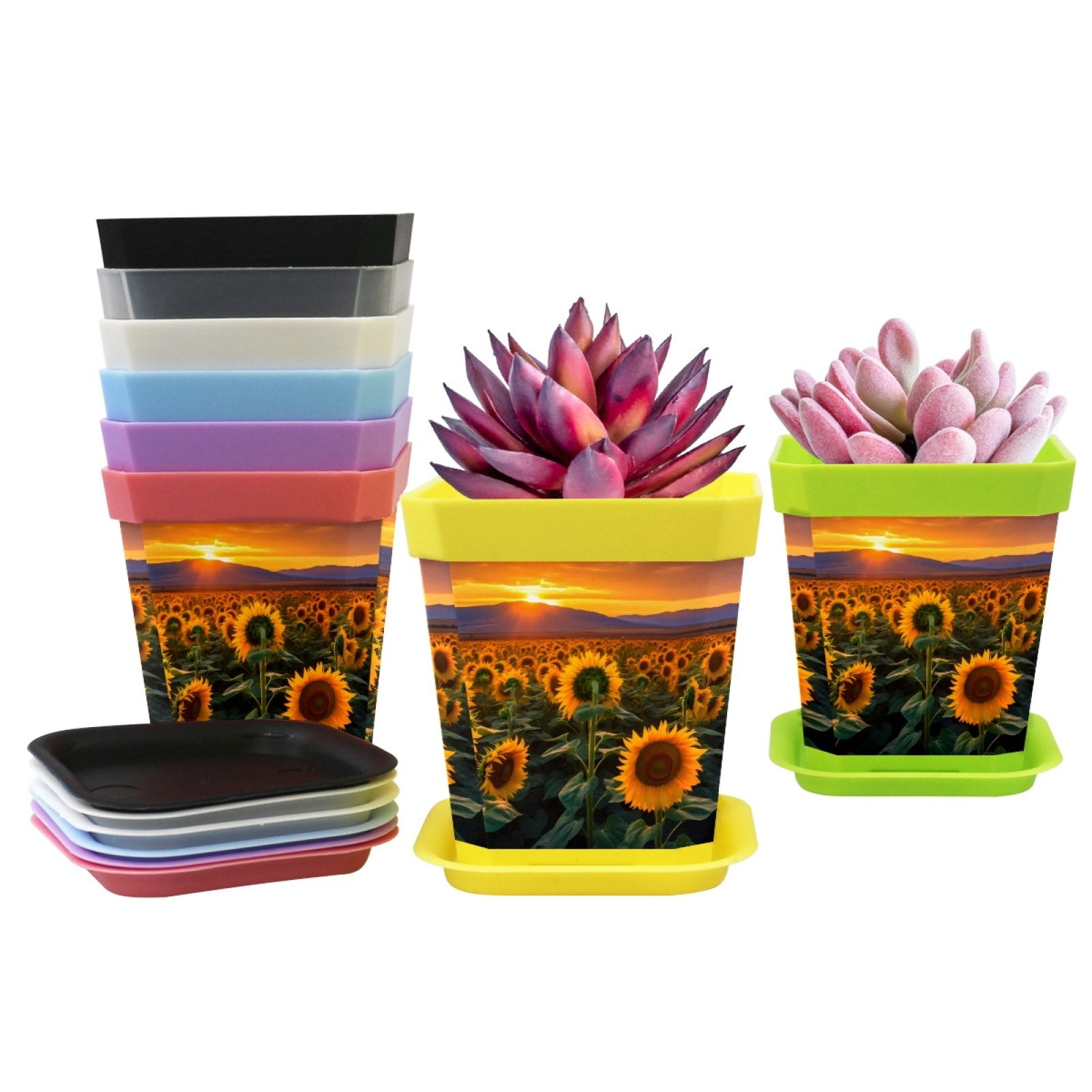 8 Pcs Decorative Flower Pots,Sunflower Field Sunset Small Plastic Plant ...
