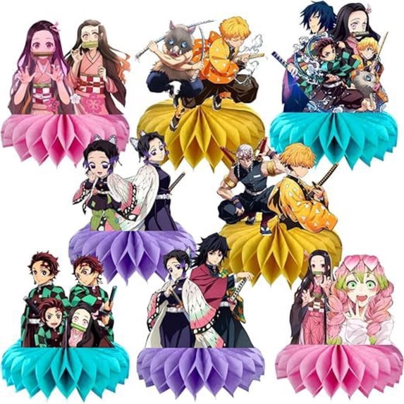 8 Pcs Demon Slayer Anime Themed Honeycomb Centerpieces - 3D Cartoon ...