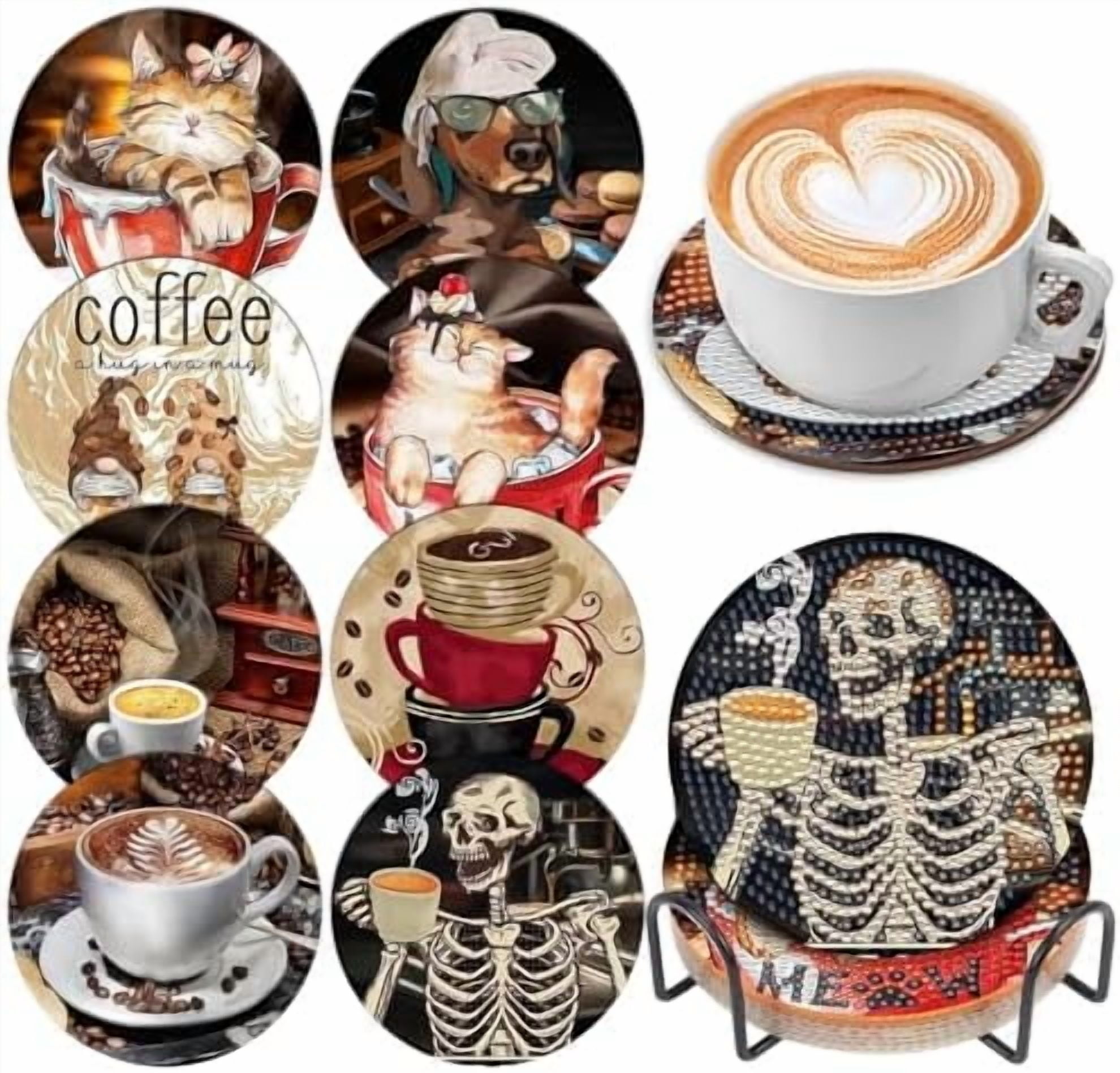 8 Pcs Diamond Art Coasters with Holder Cork Pads, Fall Halloween DIY ...