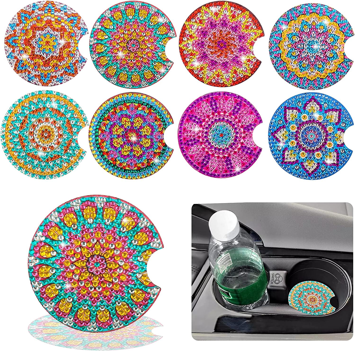 8 Pcs Diamond Art for Car Coasters, 2.8 Inches Diamond DIY Coasters ...