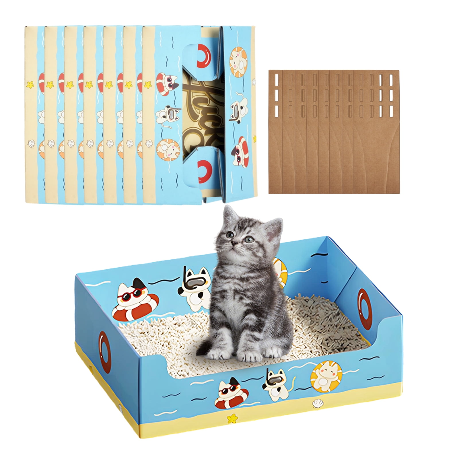 8 Pcs Disposable Litter Boxes for Cats, Travel Litter Box with Scoop ...