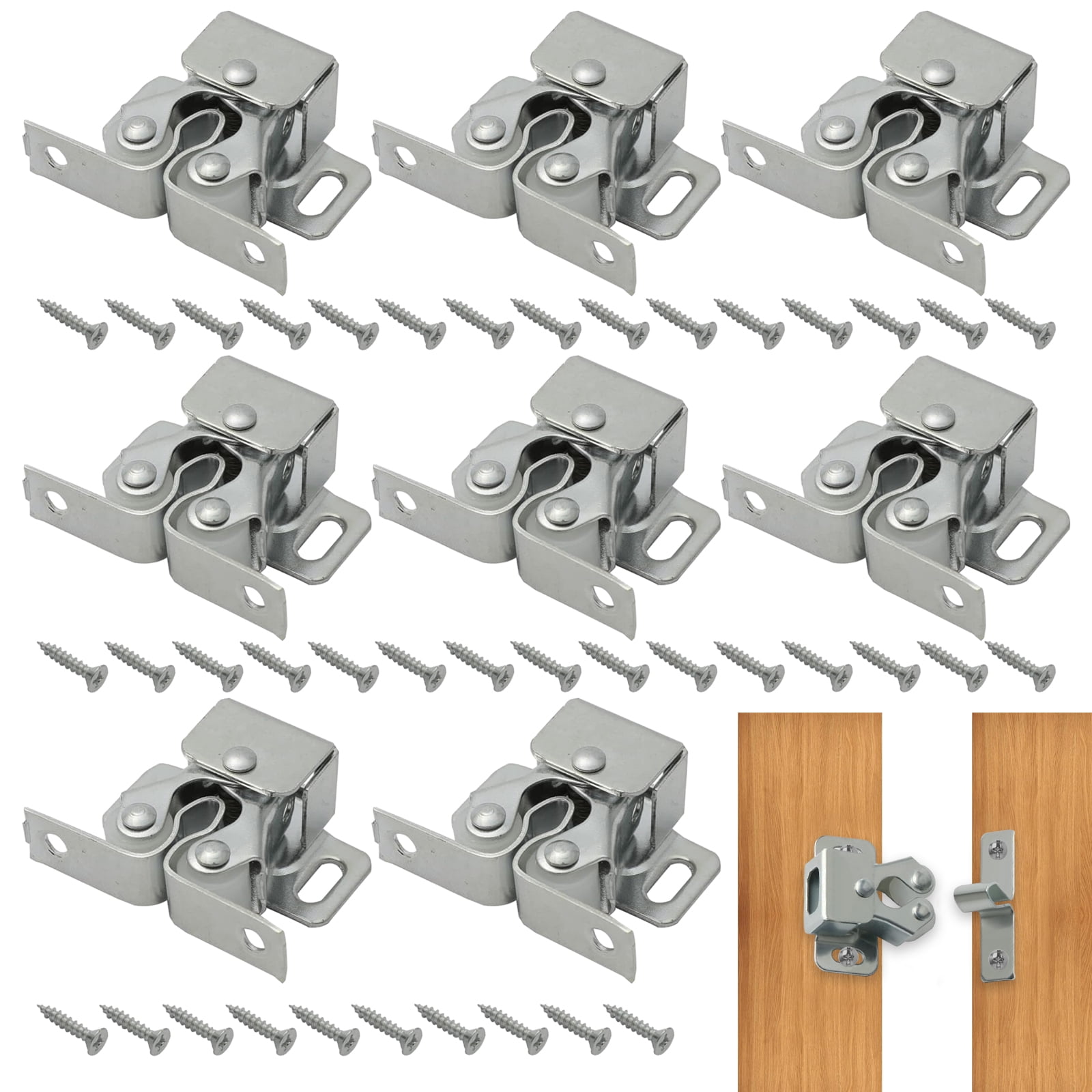 8 Pcs Door Catches Latches, Double Roller Strong Hold Cupboard Cabinet ...