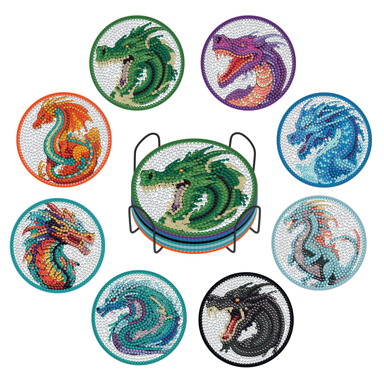 8 Pcs Dragon Diamond Art Painting Coasters Kits with Holder, DIY Dragon ...