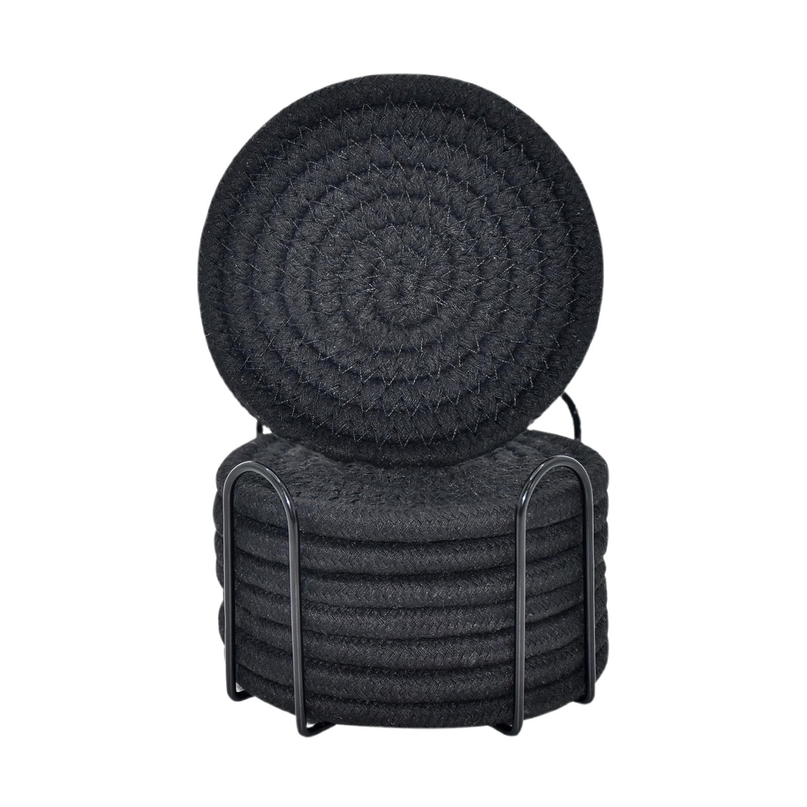 8 Pcs Drink Coasters with Holder,4.3-Inch Dia Minimalist Cotton Woven ...