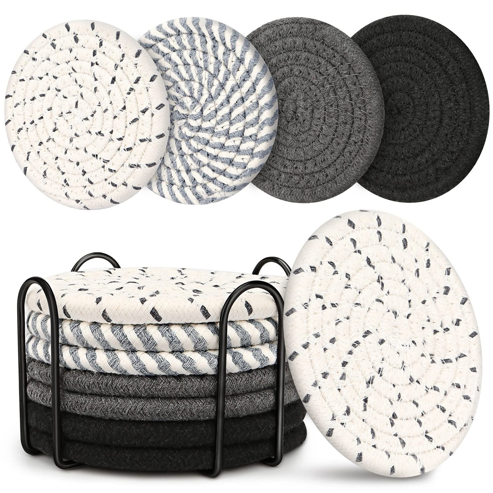 8 Pcs Drink Coasters with Holder, Absorbent Coasters for Drink, Woven ...