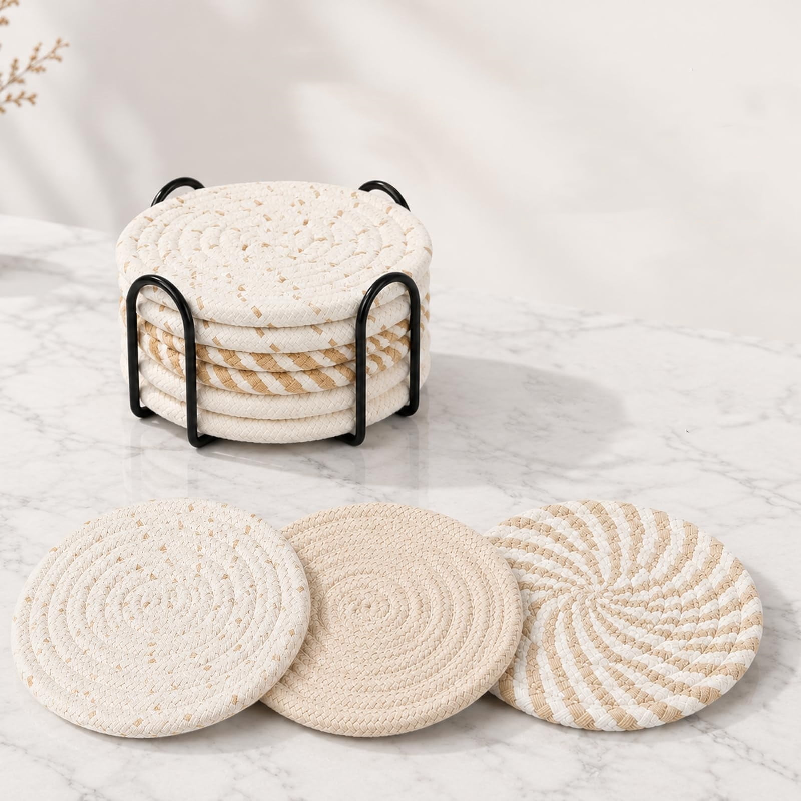 8 Pcs Drink Coasters with Holder,Absorbent Coasters for Drinks ...