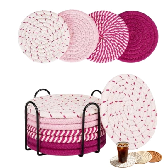 8 Pcs Drink Coasters with Holder,Absorbent Cotton Woven Coasters with 4 ...