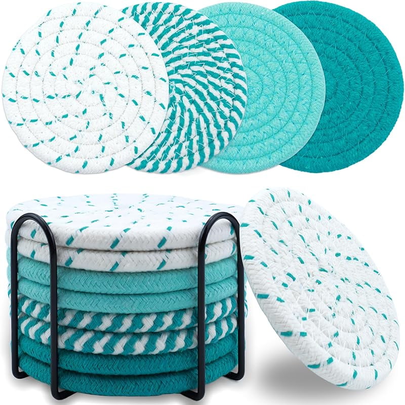 8 Pcs Drink Coasters, Minimalist Cotton Woven Coaster Set, 4 Colors ...