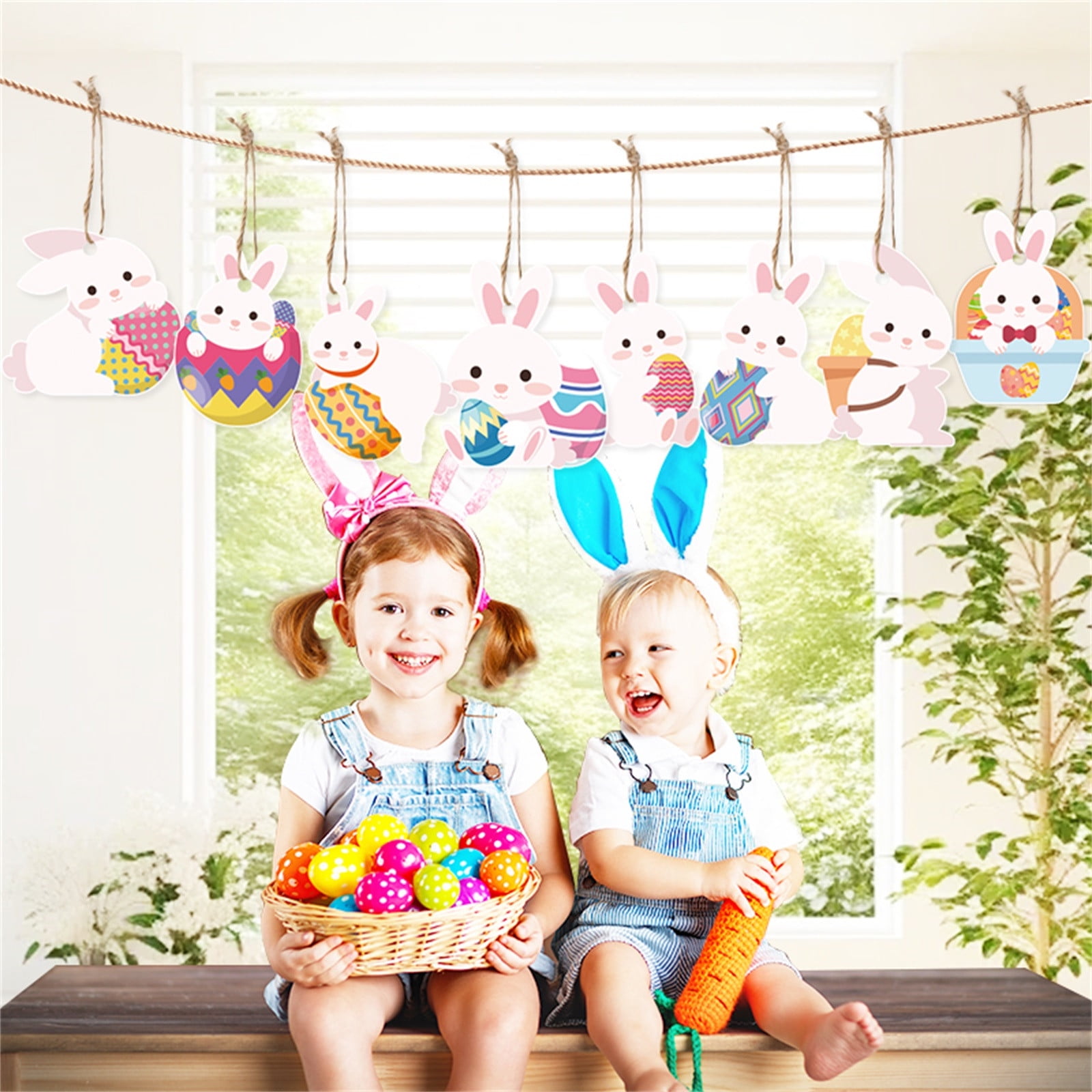 8 Pcs Easter Ornament Decor Easter Bunny Egg Hanging Sign for Tree ...