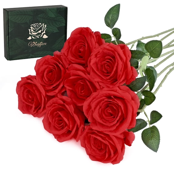 8 Pcs Fake White Roses Artificial Flowers Bulk, Real Touch Silk Faux ...