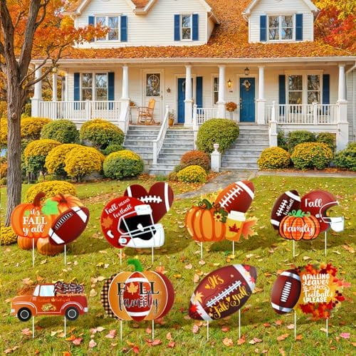 8 Pcs Fall Decoration with Stakes Fall Football Yard Autumn Harvest ...