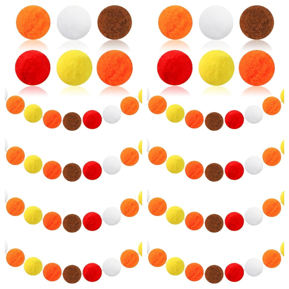 8 Pcs Fall Thanksgiving Pom Poms Garland, 6.56ft/2m 30 Balls Felt Ball ...