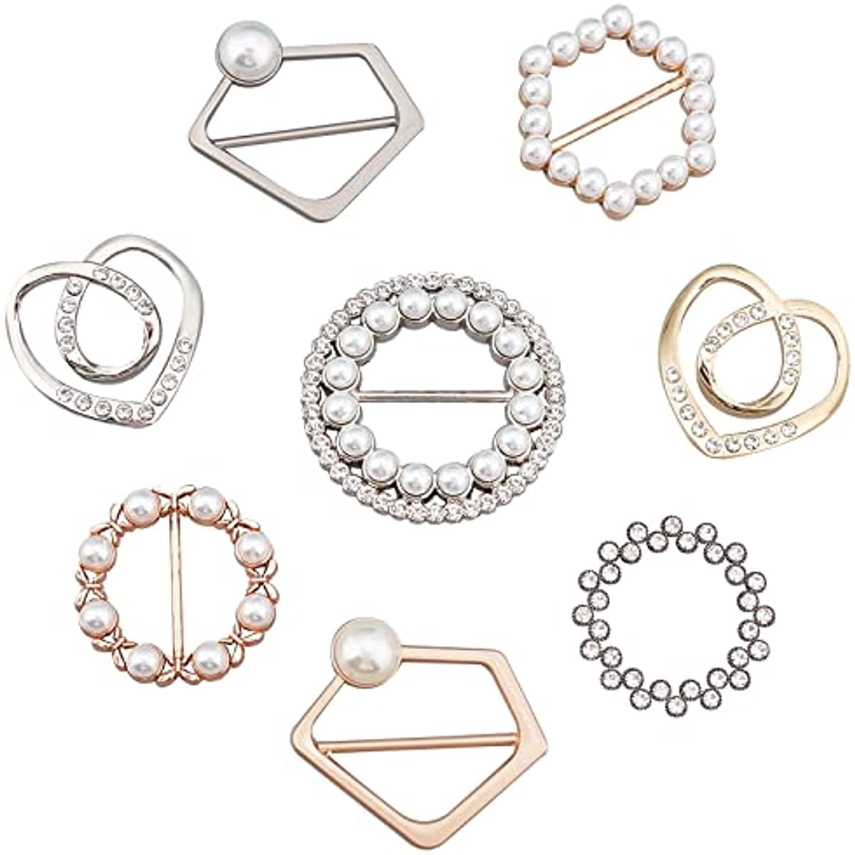 8 Pcs Fashion Alloy Scarf Ring Buckles Pearl T Shirt Waistband ...
