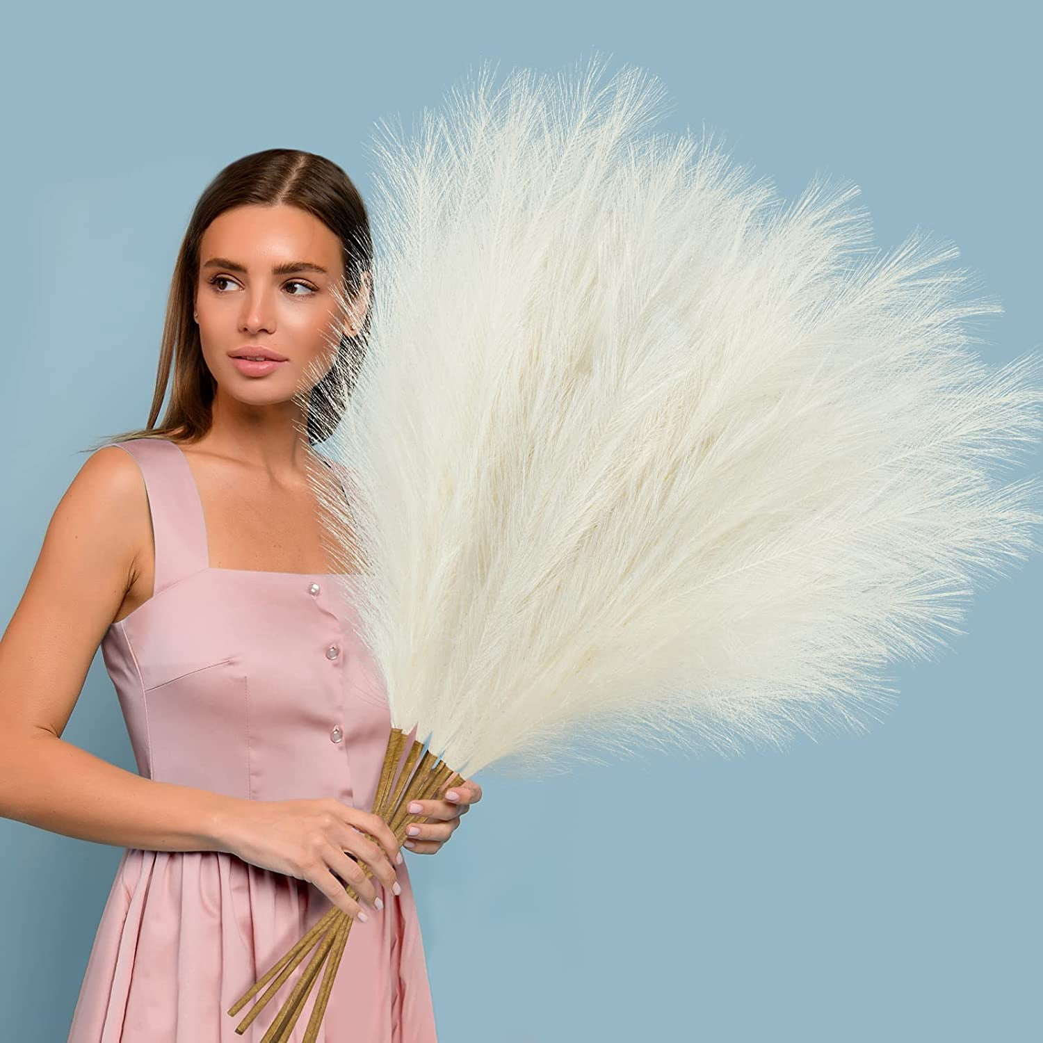 8 Pcs Faux Pampas Grass Decor 38''/97cm Tall Artificial Large Pompous ...