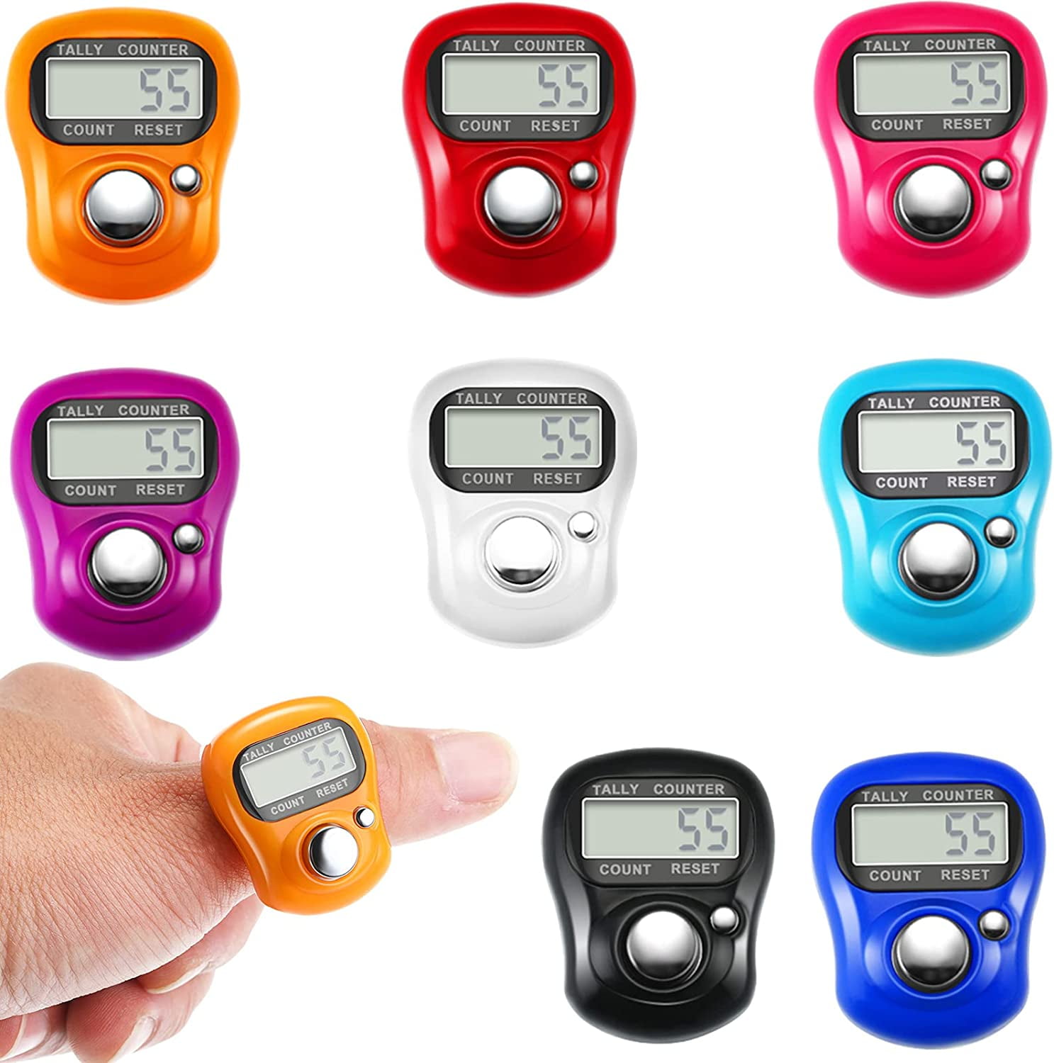 8 Pcs Finger Tally Counter 5 Digit Display Counter Clicker Resettable Lap Counter Handheld