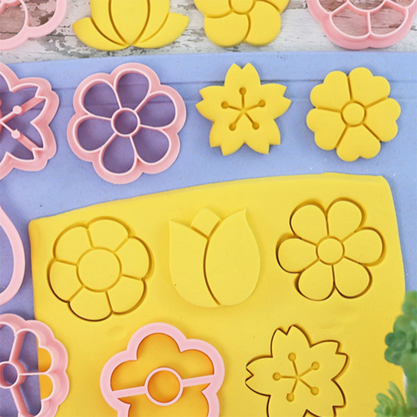 8 Pcs Flower Cookie Cutters, 3D Cookie Cutter with Plunger Stamp, 8 ...