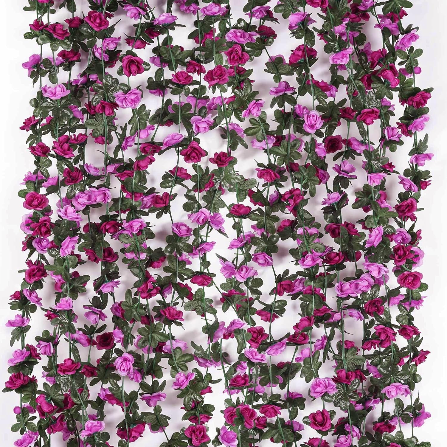 8 Pcs Flower Garland, Artificial Rose Vine Flowers with Green Leaves ...