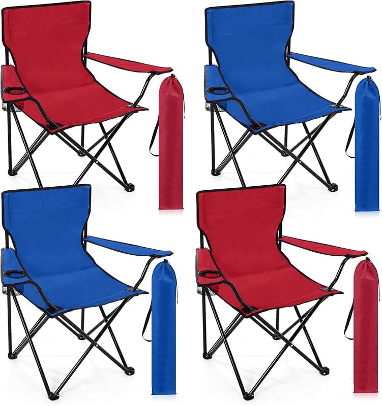 8 Pcs Folding Camping Chairs with Cupholder and Carry Bag Regular Size ...
